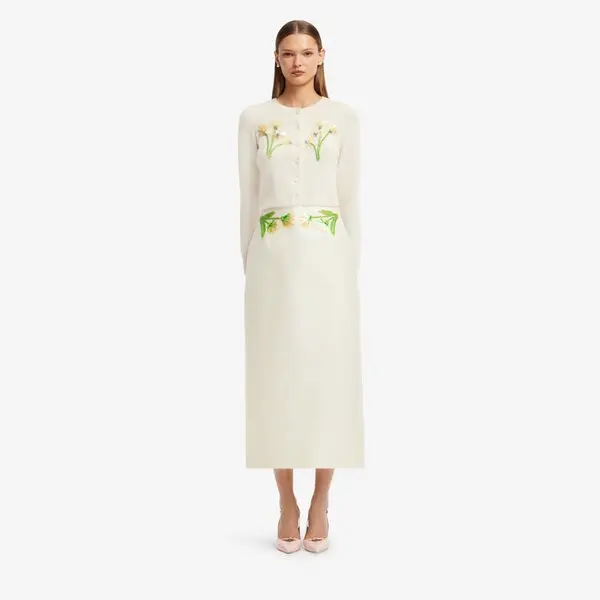 LEO LIN Quinn Embellished Wool Midi Skirt - Wildflower