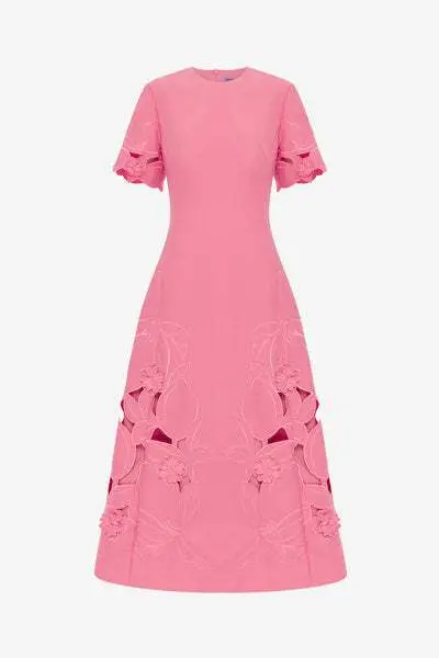 LEO LIN Caroline Appliqué Short Sleeve Midi Dress