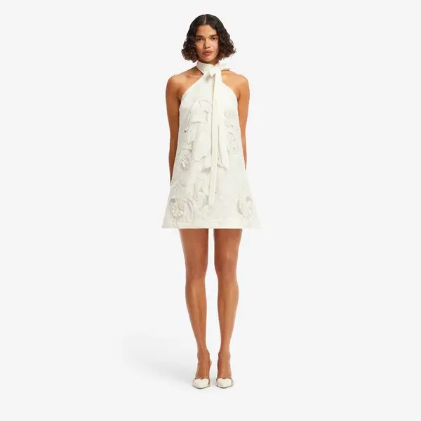 LEO LIN Lola Appliqué Halterneck Mini Dress - Snow