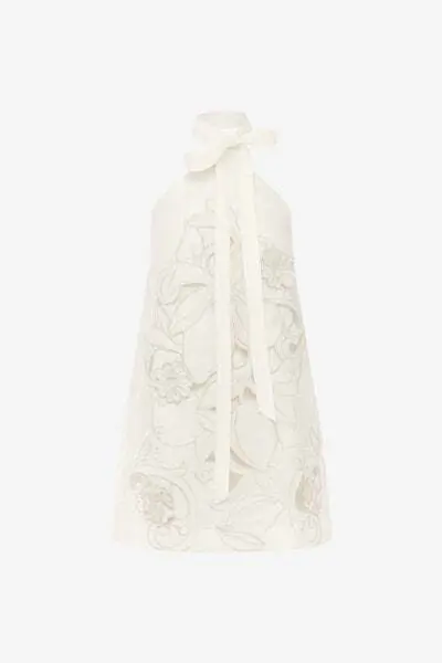 LEO LIN Lola Appliqué Halterneck Mini Dress - Snow