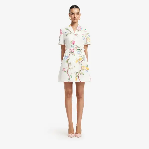 LEO LIN Brigitte Mini Dress - Lemon Vine Print In Snow