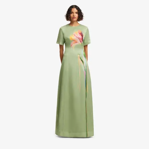 LEO LIN Alice Short Sleeve Maxi Dress - Tulip Print In Green