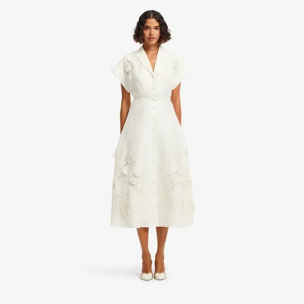 LEO LIN Aubrey Appliqué Shirt Midi Dress - Snow