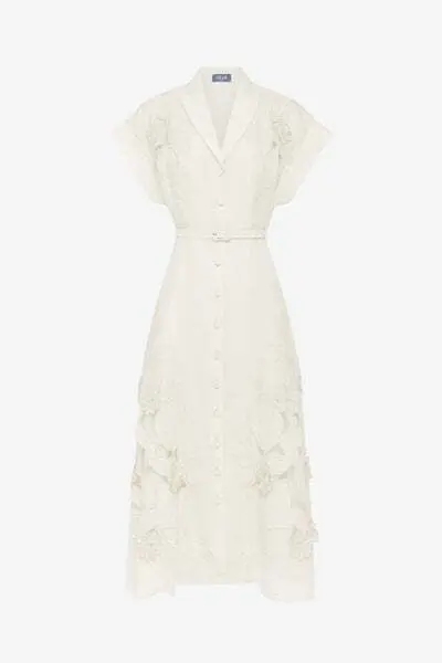 LEO LIN Aubrey Appliqué Shirt Midi Dress - Snow