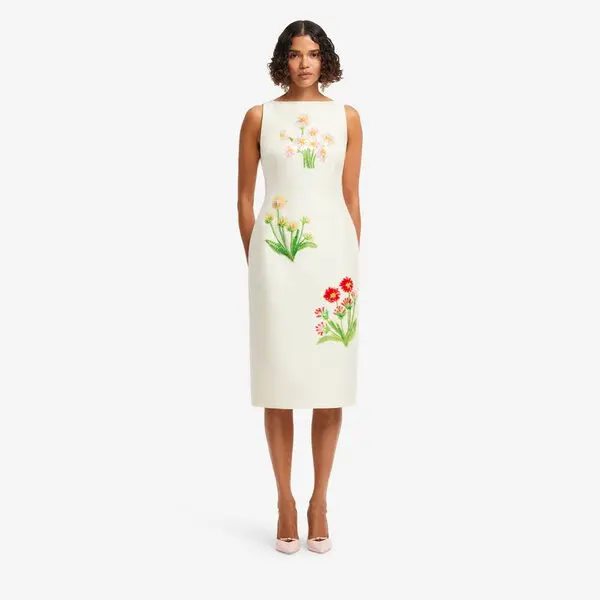 LEO LIN Eleanor Embellished Wool Midi Dress - Wildflower