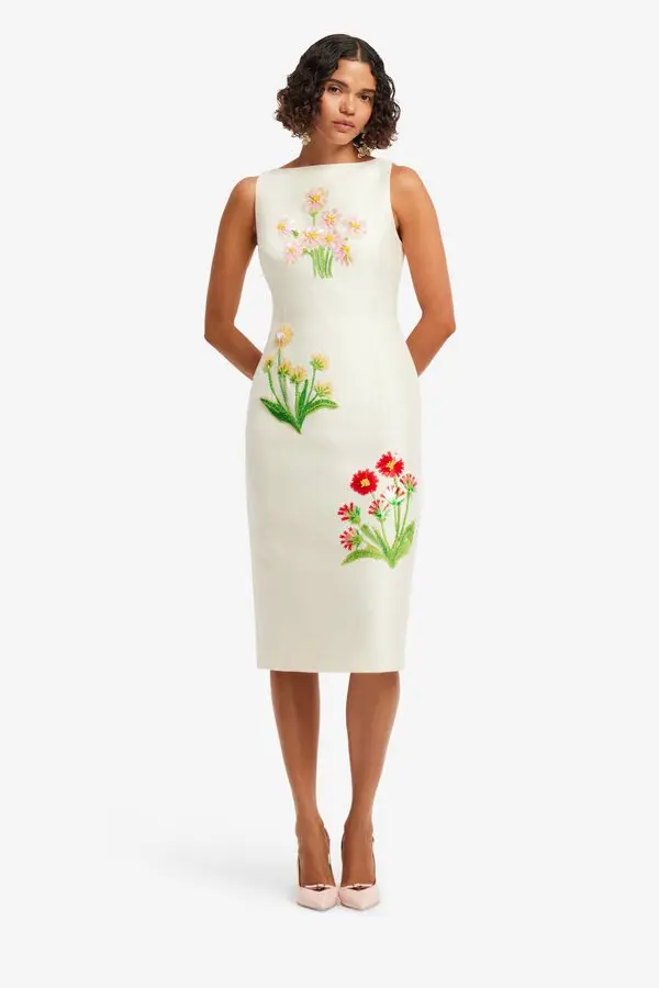LEO LIN Eleanor Embellished Wool Midi Dress - Wildflower