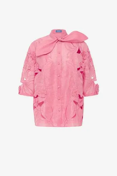 LEO LIN Brooklyn Appliqué Bow Puff Sleeve Top - Fuchsia