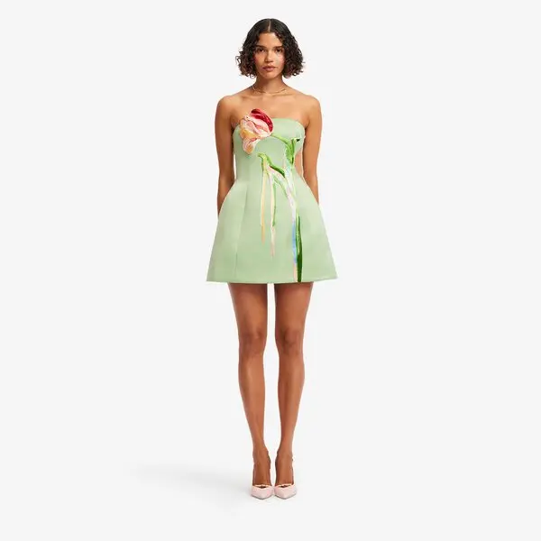LEO LIN Roselle Cutout Bustier Mini Dress - Tulip Print In Green