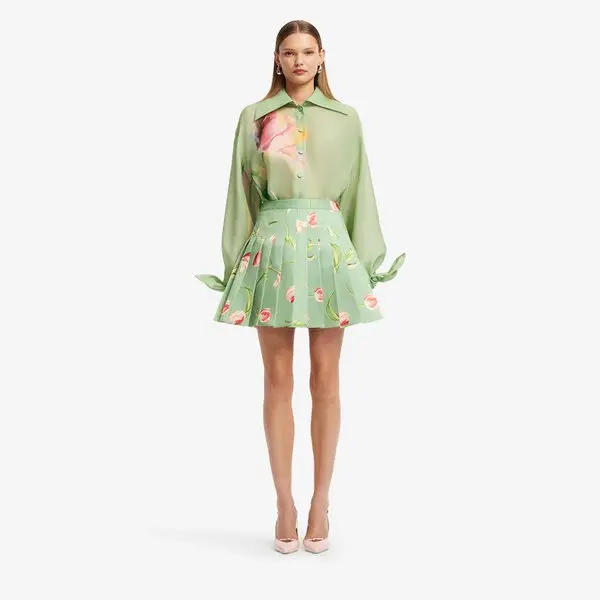LEO LIN Christina Bow Blouse - Tulip Print In Green