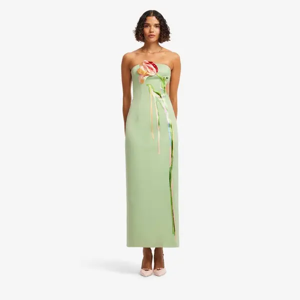 LEO LIN Marilyn Cutout Bustier Maxi Dress - Tulip Print In Green