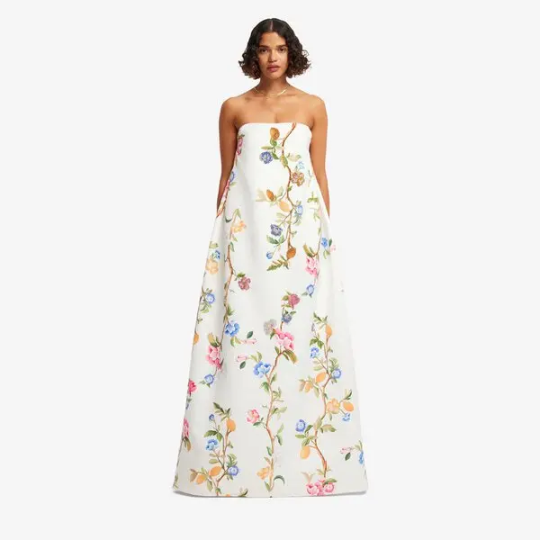 LEO LIN Phoebe Embellished Gown - Lemon Vine Print In Snow