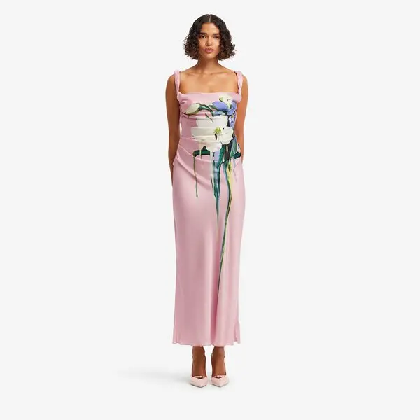 LEO LIN Valentina Maxi Dress - Bouquet Print In Pastel Pink