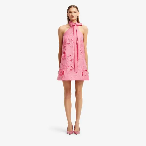LEO LIN Lola Appliqué Halterneck Mini Dress - Fuchsia