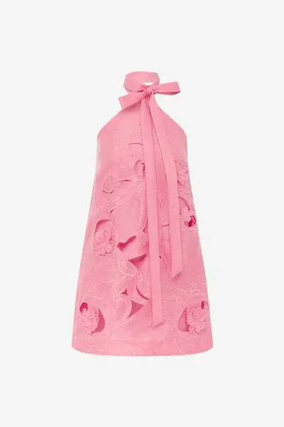 LEO LIN Lola Appliqué Halterneck Mini Dress