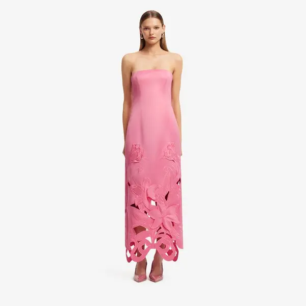 LEO LIN Rayna Appliqué Bustier Maxi Dress - Fuchsia