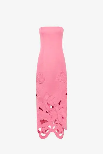 LEO LIN Rayna Appliqué Bustier Maxi Dress - Fuchsia