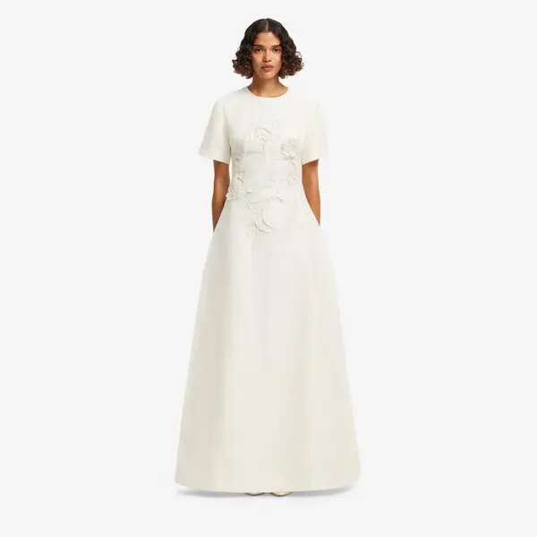 LEO LIN Alice Appliqué Short Sleeve Maxi Dress