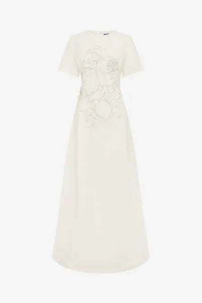 LEO LIN Alice Appliqué Short Sleeve Maxi Dress