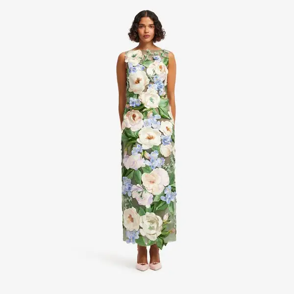 LEO LIN Fleur Floral Hand-embroidered Backless Maxi Dress - Blossom
