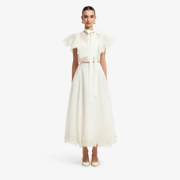 LEO LIN Leila Appliqué Midi Skirt - Snow