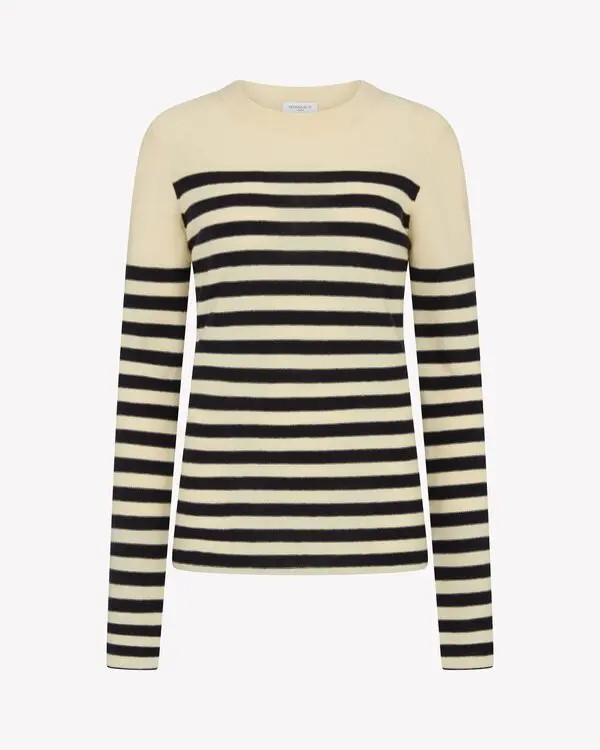 Serena Bute Merino Wool Striped Fitted Jumper - Cream