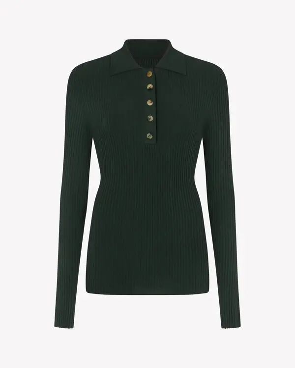 Serena Bute Ribbed Henley Top - Green