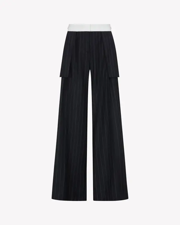 Serena Bute Pinstriped Wool Inside Out Trousers - Blue/striped