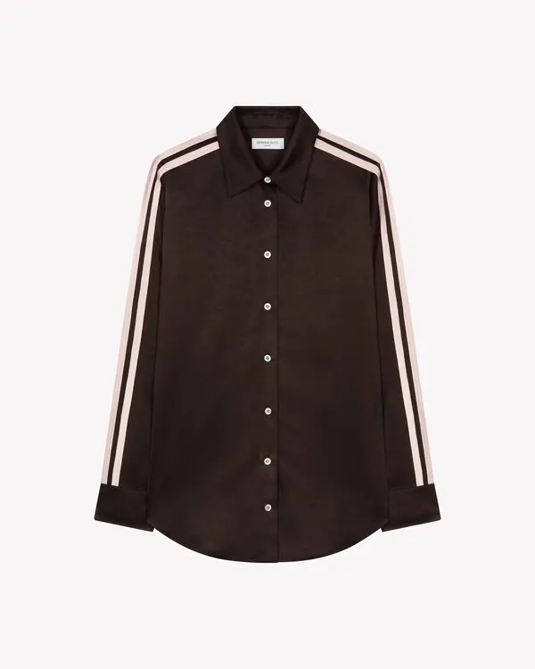 Serena Bute Satin Classic Shirt - Brown