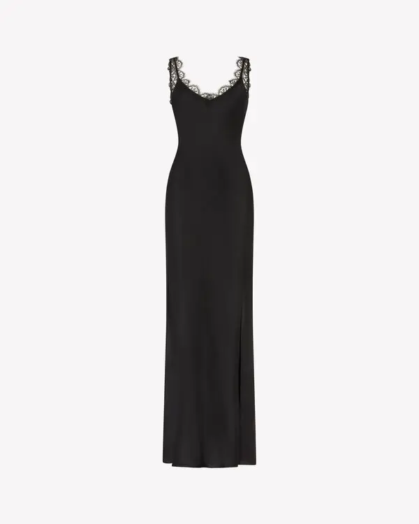 Serena Bute Silk Slip Dress With Lace Trim - Black