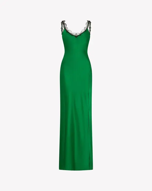Serena Bute Silk Slip Dress With Lace Trim - Green