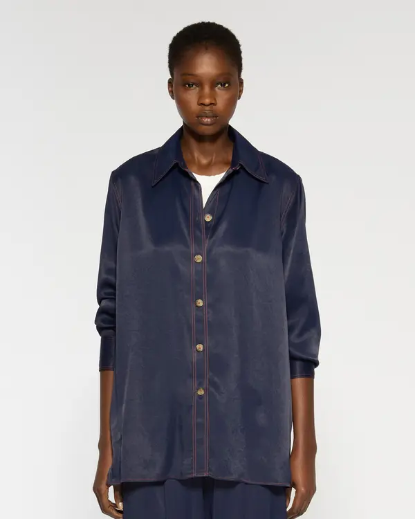 Serena Bute Oversized Button-up Shirt - Navy