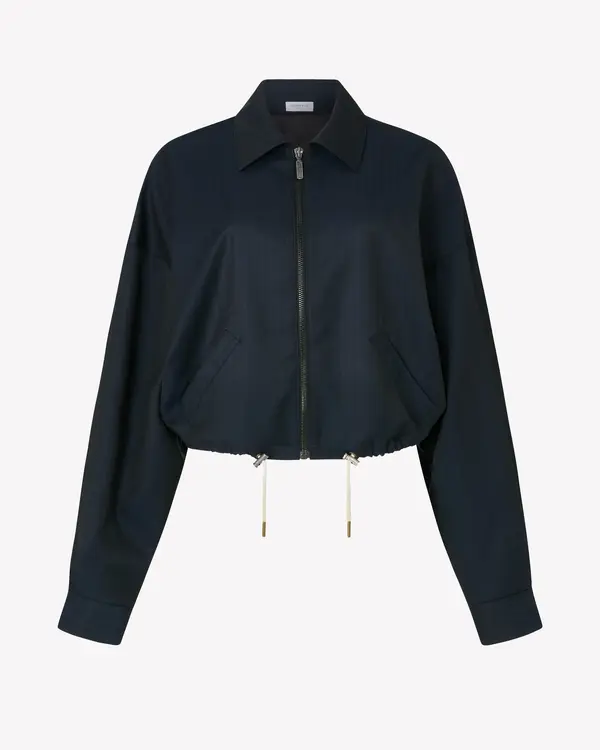 Serena Bute Wool Herringbone Bomber Jacket - Navy