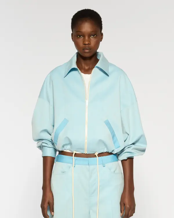 Serena Bute Wool Herringbone Bomber Jacket - Sky Blue