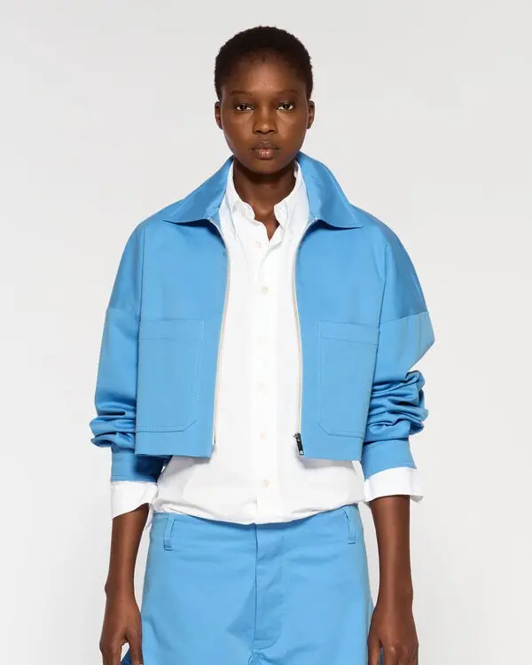 Serena Bute Cotton Gabardine Dropped Shoulder Jacket - Blue