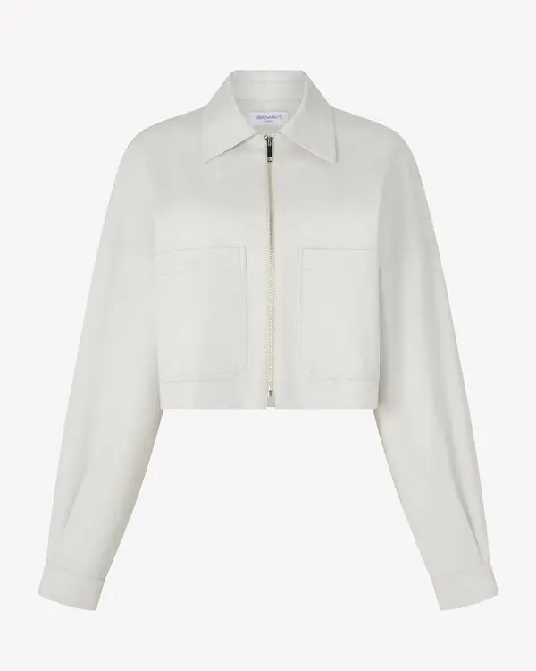 Serena Bute Cotton Gabardine Dropped Shoulder Jacket - Light Grey