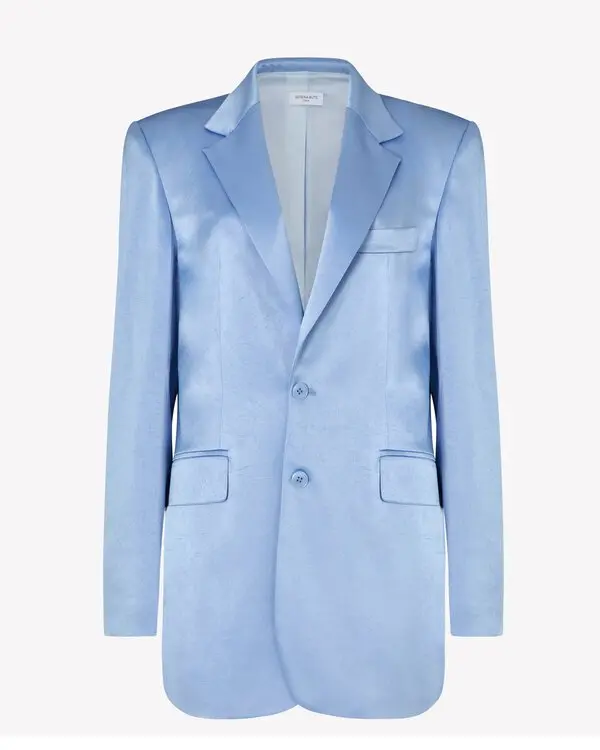 Serena Bute Satin Boyfriend Blazer - Cornflower Blue