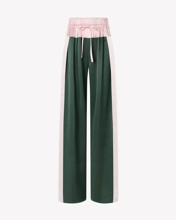 Serena Bute Satin Wide Waistband Jogger - Dark Green