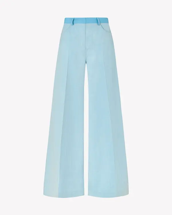 Serena Bute Wool Wide Leg Trousers - Sky Blue