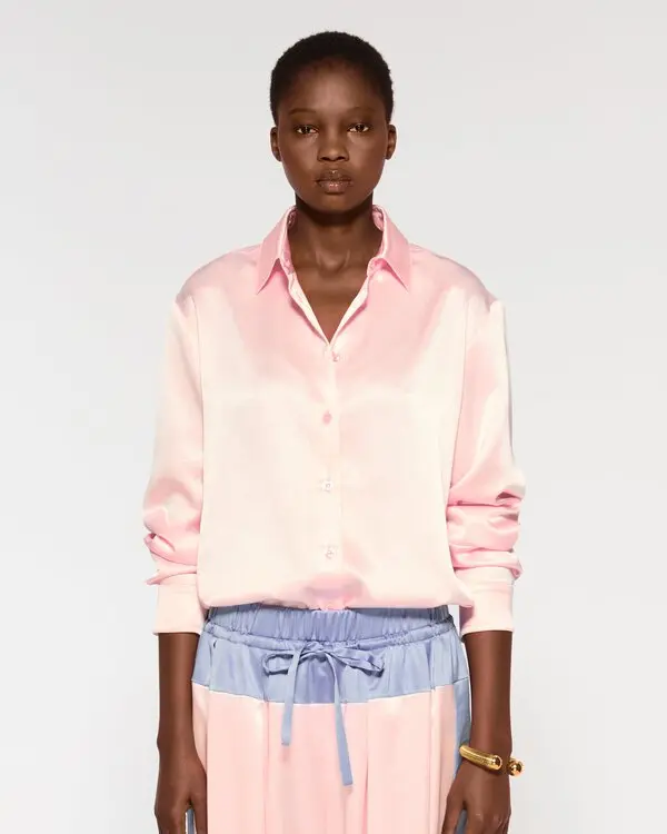Serena Bute Satin Boyfriend Shirt - Pale Pink
