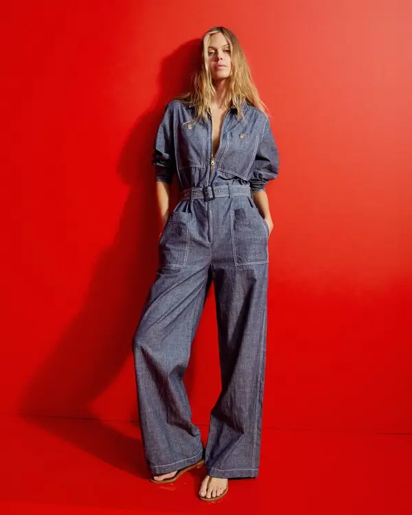SERENA BUTE LONDON Chambray Cargo Jumpsuit - Dark Navy
