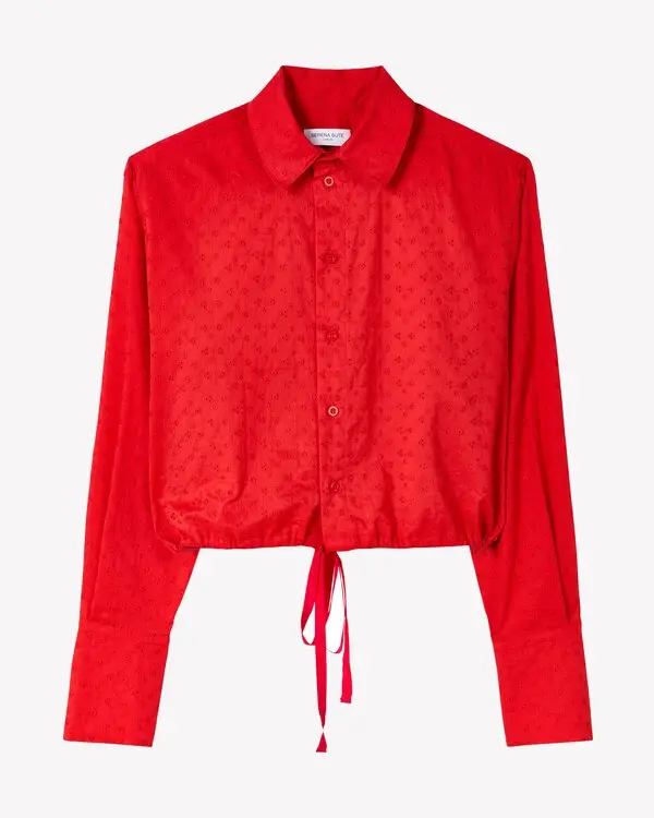 SERENA BUTE LONDON Broderie Drawstring Shirt - Red