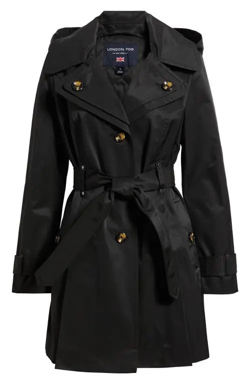 London Fog Double-breasted Hooded Trench Coat - Black