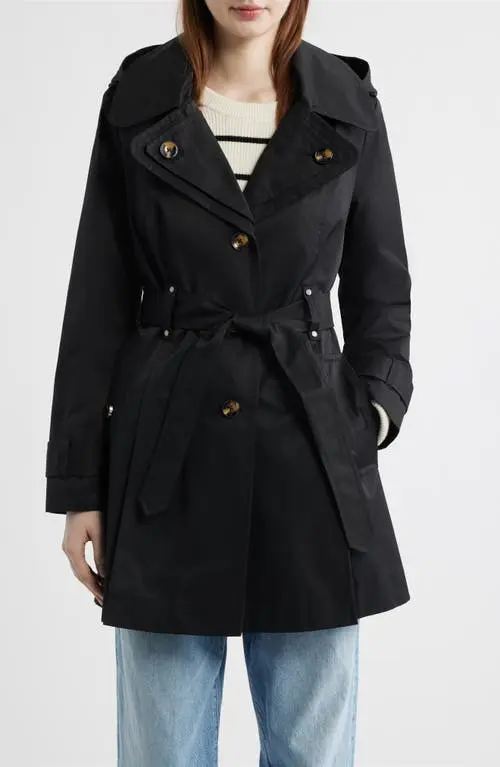 London Fog Double-breasted Hooded Trench Coat - Black