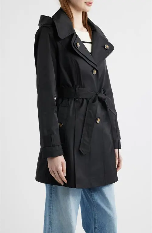 London Fog Double-breasted Hooded Trench Coat - Black