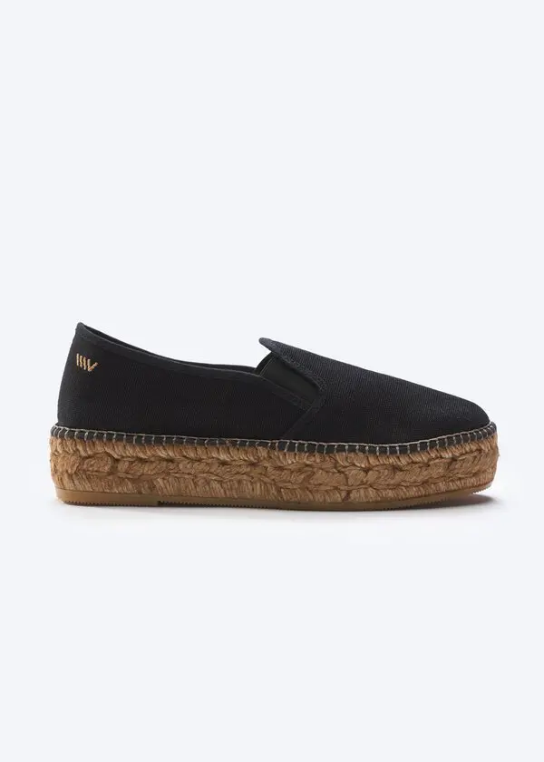 VISCATA Castell Canvas Espadrille Platforms - Black