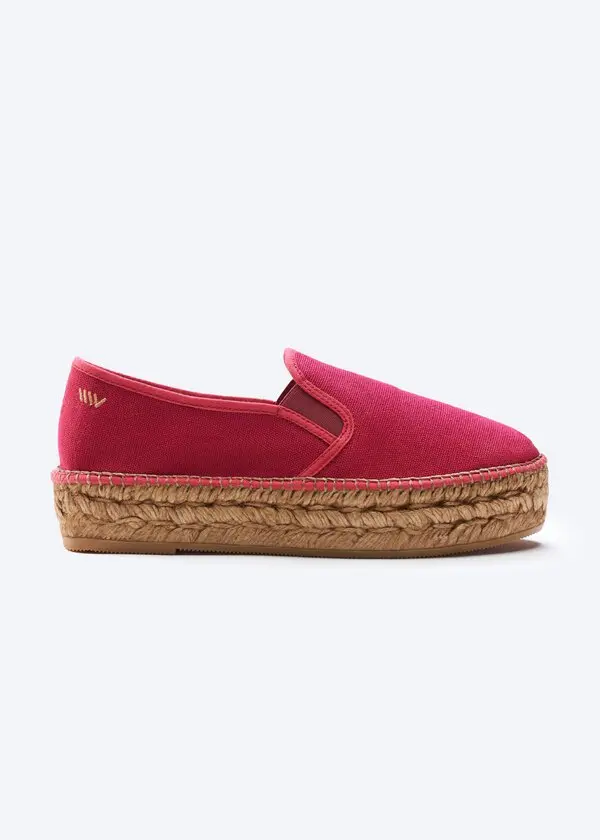 VISCATA Castell Canvas Espadrille Platforms - Cherry