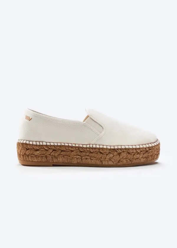 VISCATA Castell Canvas Espadrille Platforms - Ivory