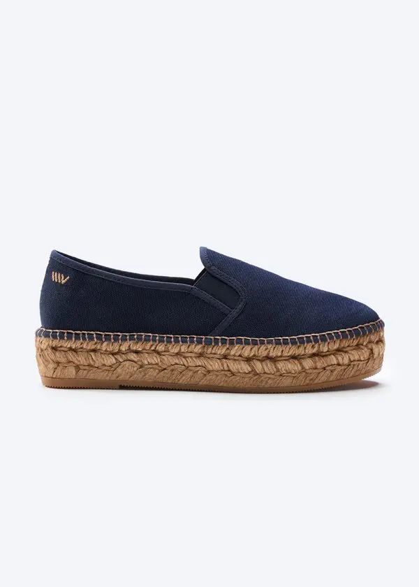 VISCATA Castell Canvas Espadrille Platforms - Navy Blue