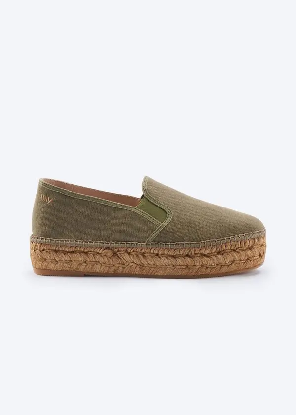 VISCATA Castell Canvas Espadrille Platforms - Olive
