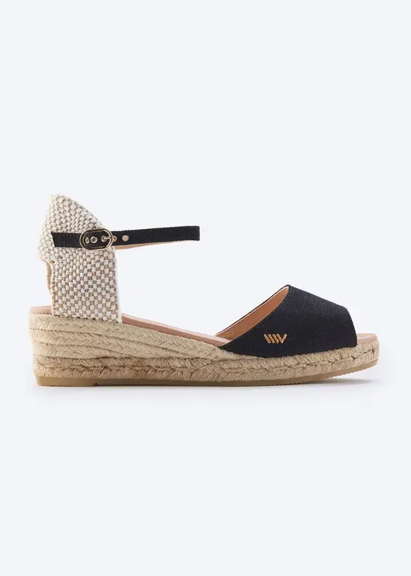 VISCATA Cavall Canvas Espadrille Wedge Sandals - Black